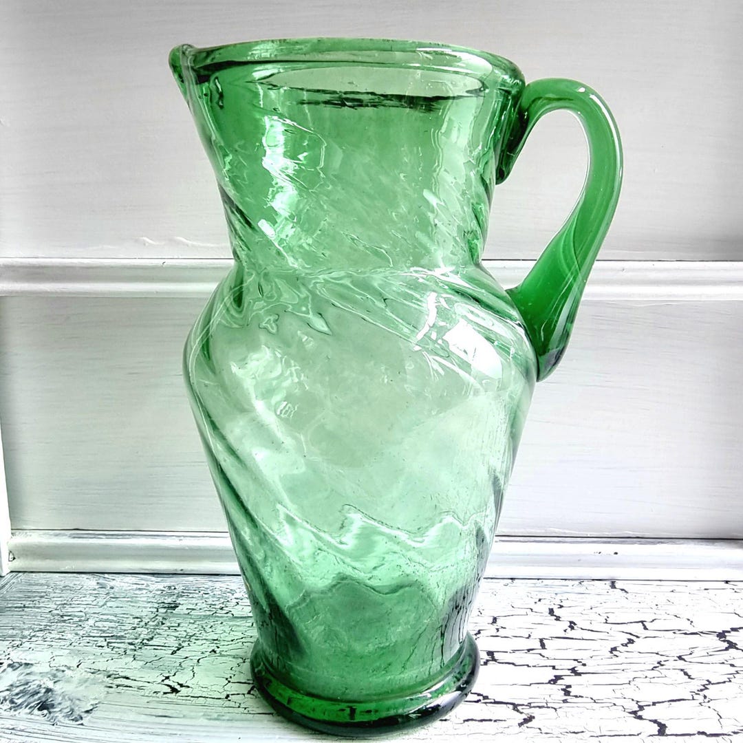 Antique Forest Glass Jug, Mouth-blown, Turned, Handmade, Green Glass ...
