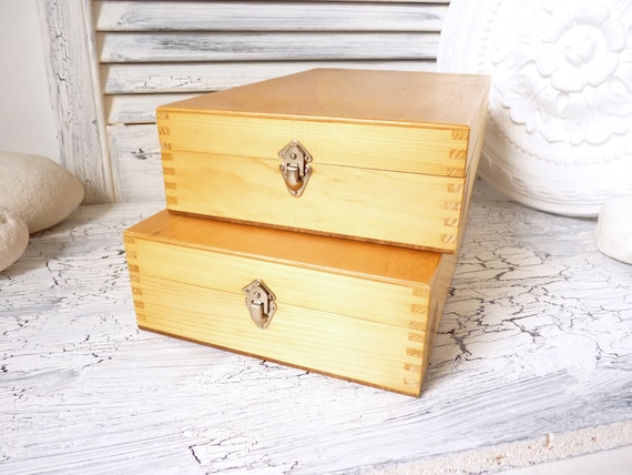 Vintage Set Wooden Boxes Mid-century Card Boxes Clip Closure - Etsy