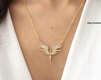 Gold angel necklace | Etsy