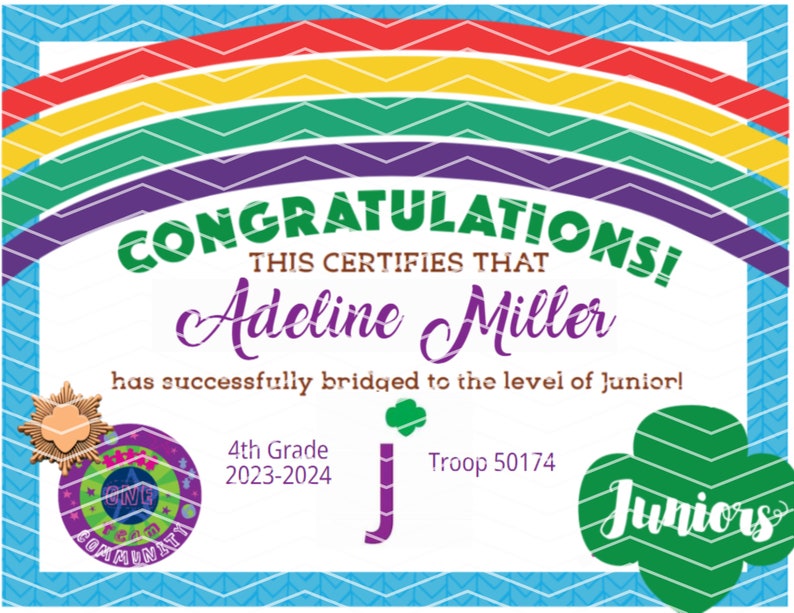 Girl Scout Bridging to Junior Certificate - Etsy