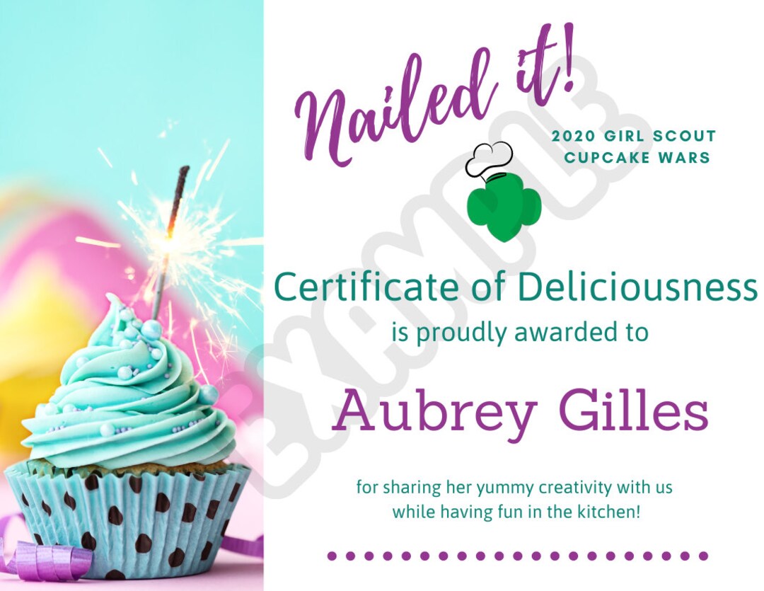 Girl Scout Cupcake Wars Certificate - Customizable - Etsy