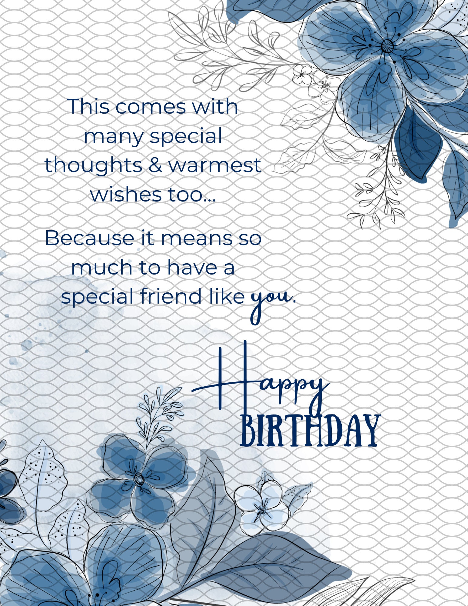 Blue Floral Birthday Card Happy Birthday, Friend, Birthday Card - Etsy