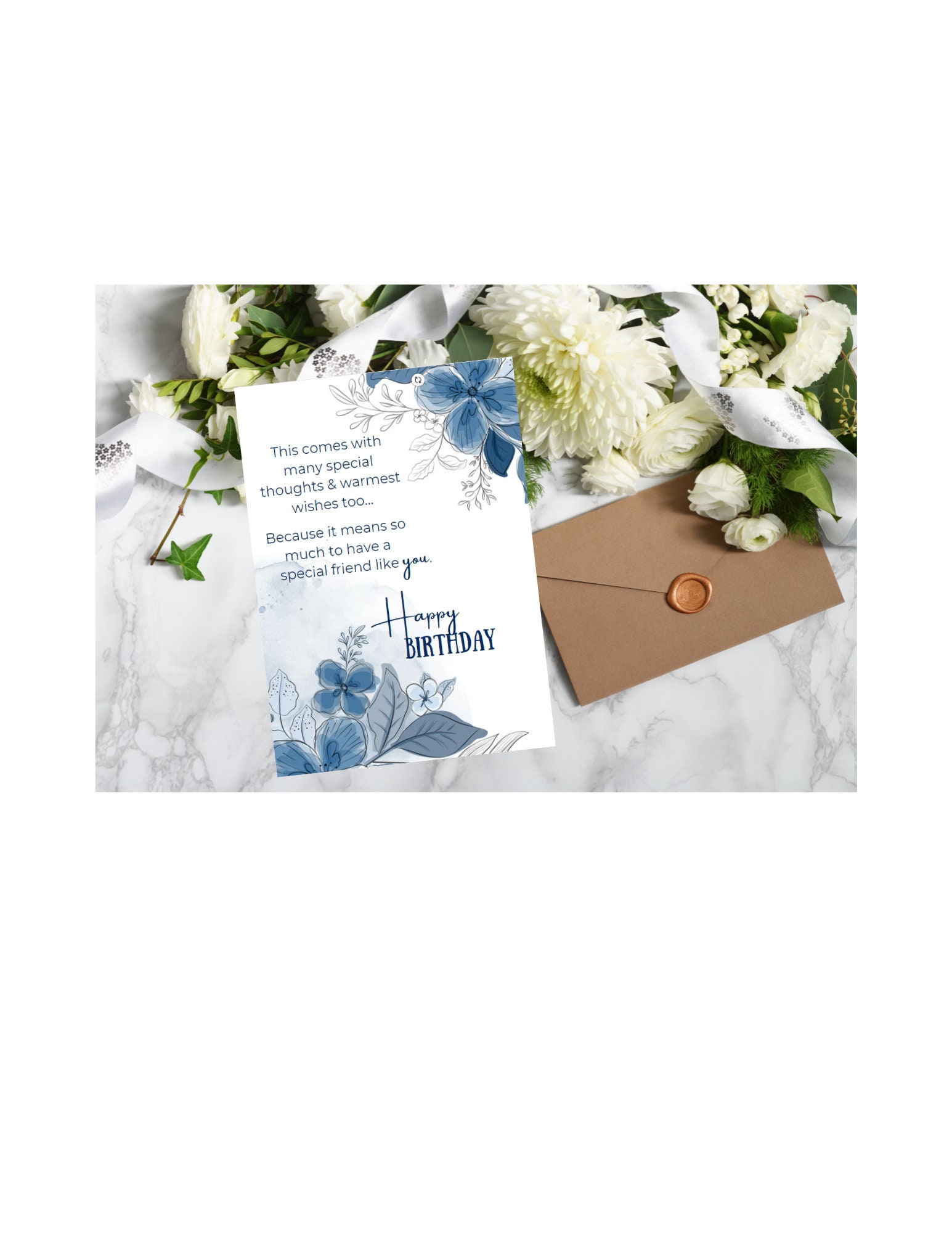 Blue Floral Birthday Card Happy Birthday, Friend, Birthday Card - Etsy