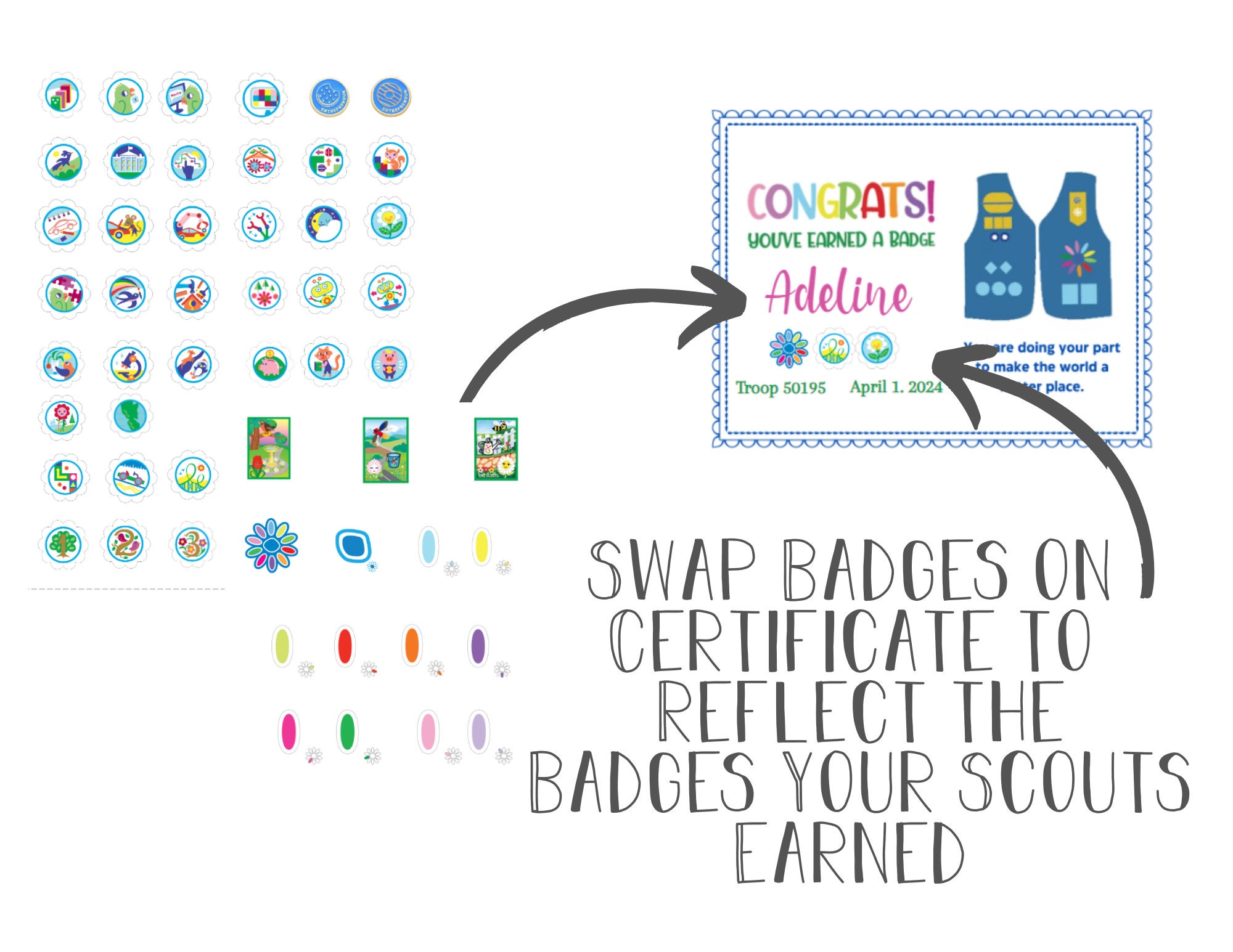 Daisy Girl Scout Badge Certificate - Customize With Scout Name, Troop ...