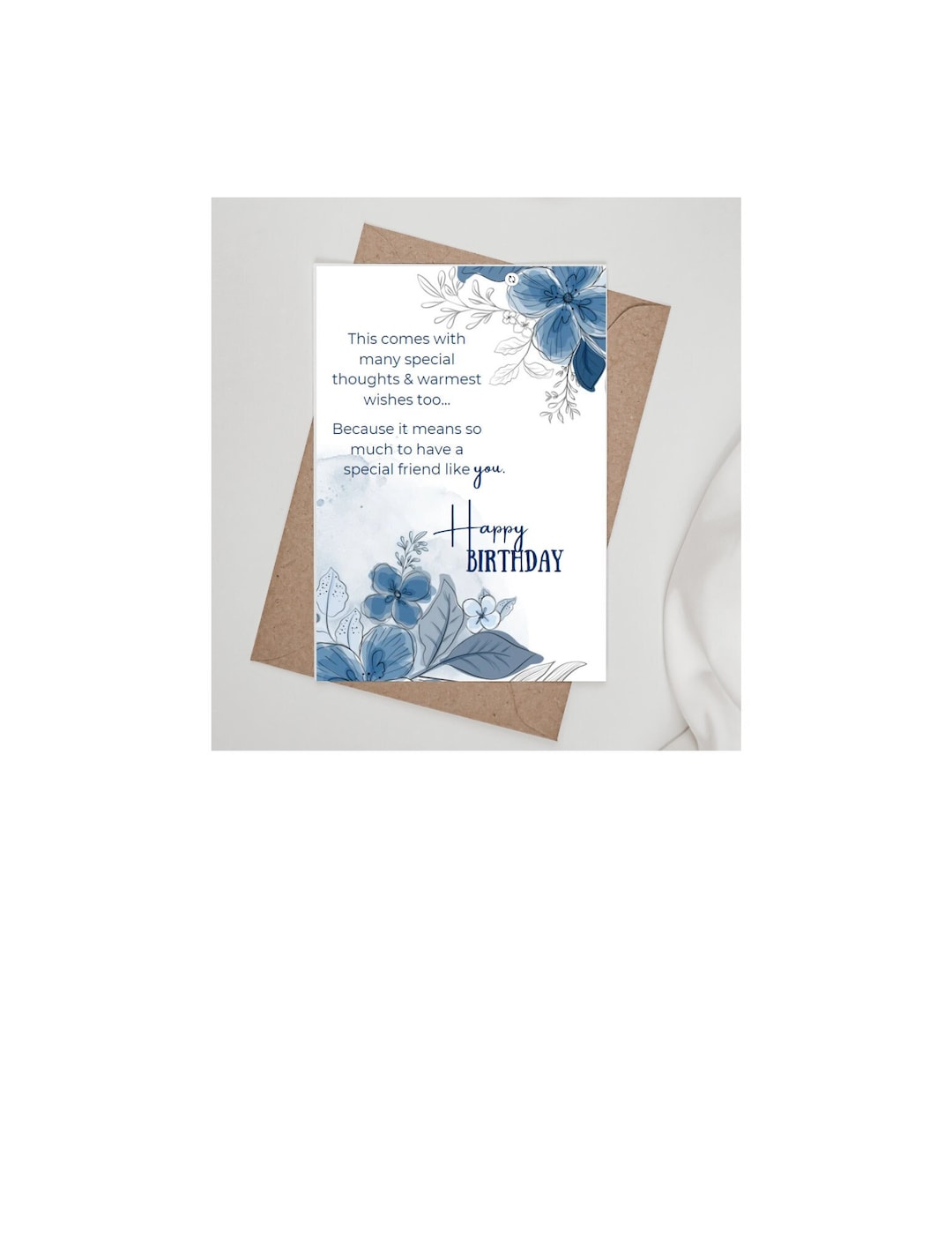 Blue Floral Birthday Card - Happy Birthday, Friend, Birthday Card - Etsy