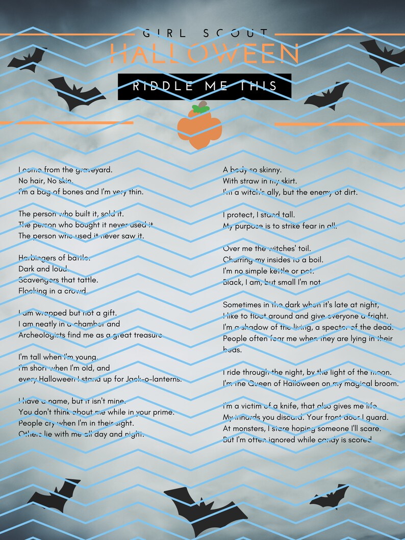 Girl Scout Halloween Riddle Sheet - Instant Download - Etsy