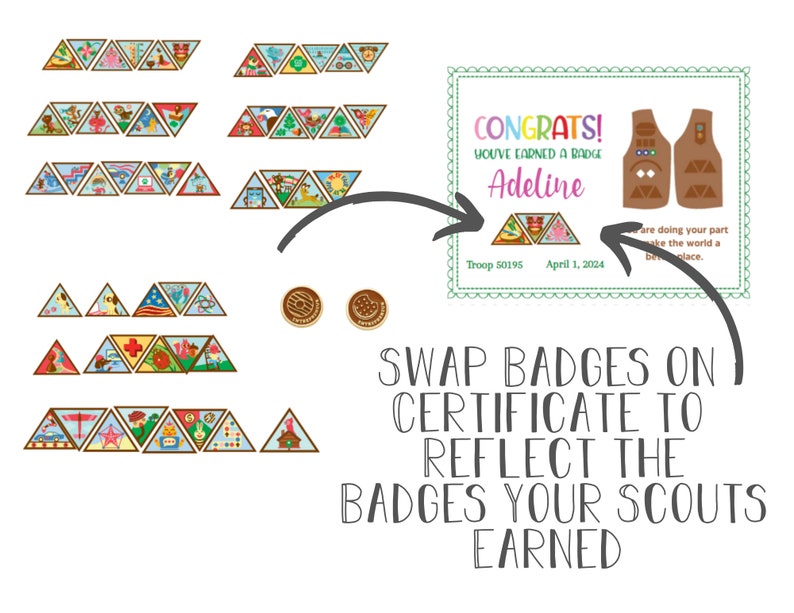Brownie Girl Scout Badge Certificate - Customize With Scout Name, Troop ...