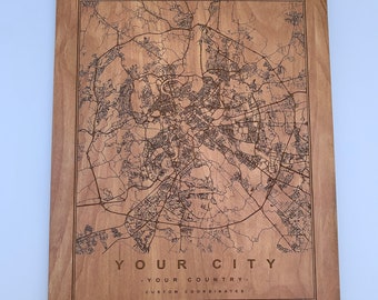 Custom Wood Map, Personalized Engraved Wood Map, Any City Wall Art ...