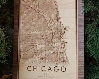 Chicago Wood Map | Etsy
