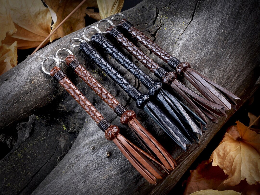 BRAIDED LEATHER LANYARD With Split Ring - Hand Braided...genuine ...