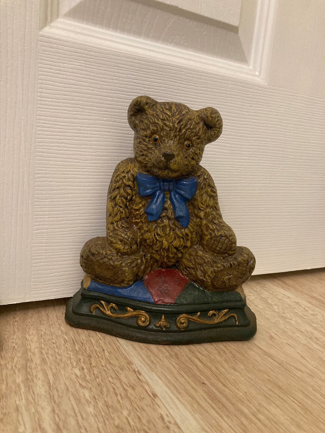 Vintage Charming Cast Iron Teddy Bear Door Stop Farmhouse Cottagecore ...