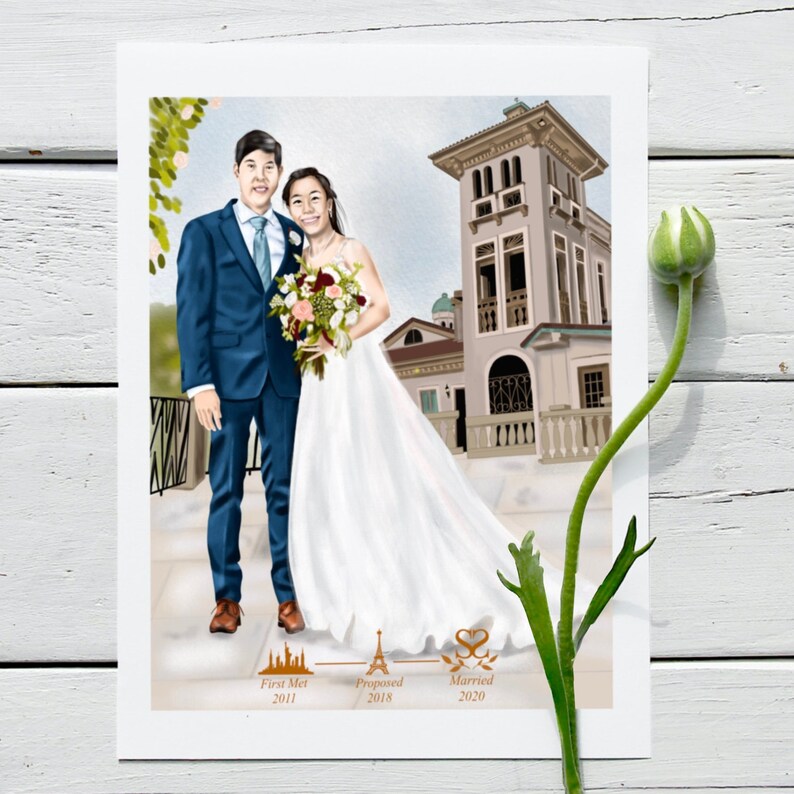 Digital Couple Portrait From Photo, Unique Wedding Gift, Personalized Portrait, Gifts for the ...