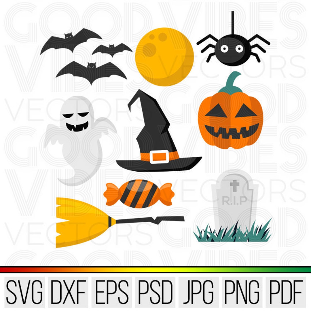 Halloween Elements SVG Pumpkins Bats Ghost Witch Candy Broom - Etsy