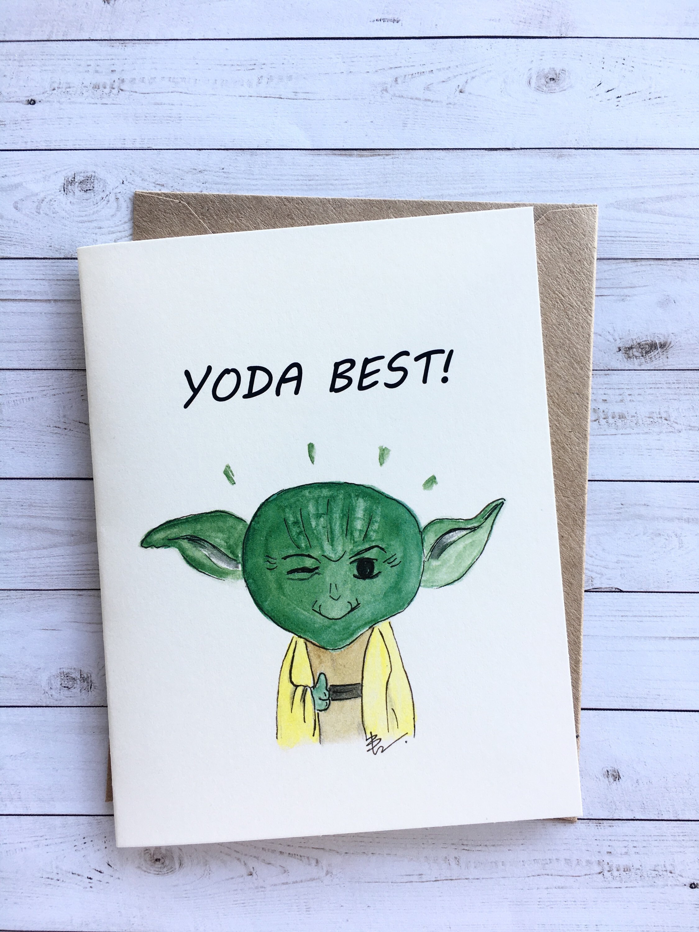 Yoda Card. Watercolor Designs. Yoda Best Cards. Star Wars | Etsy