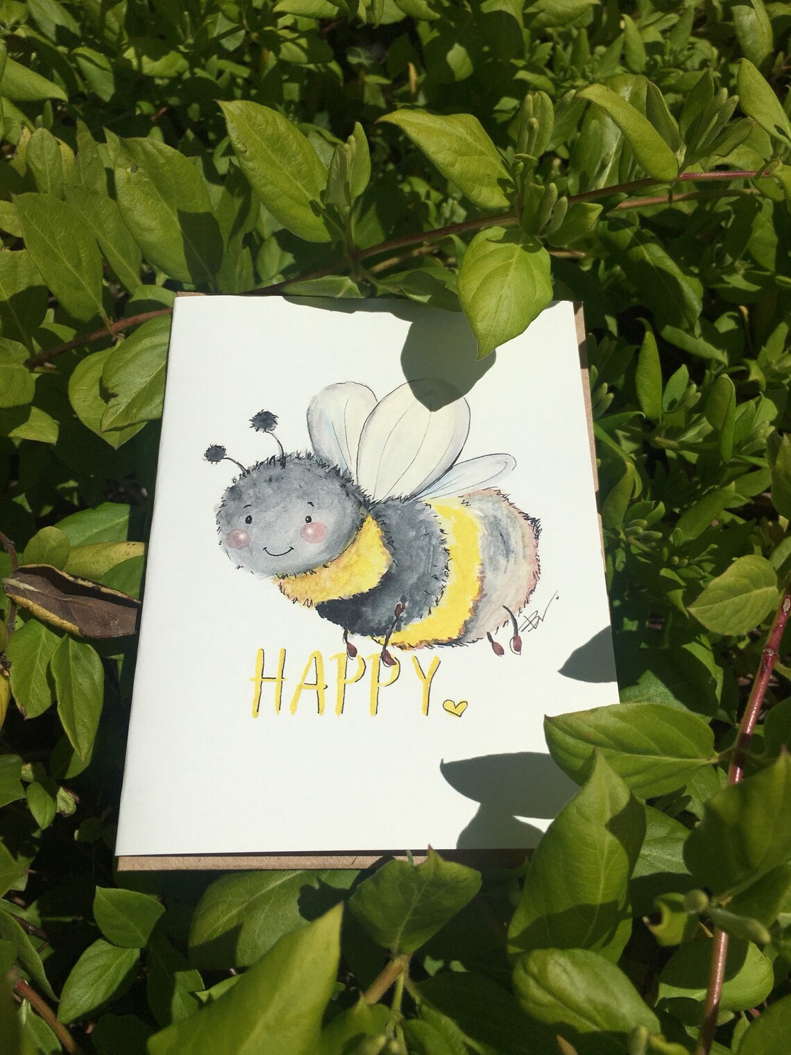 Be Happy card. Boutique card watercolour designs. bumble bee | Etsy