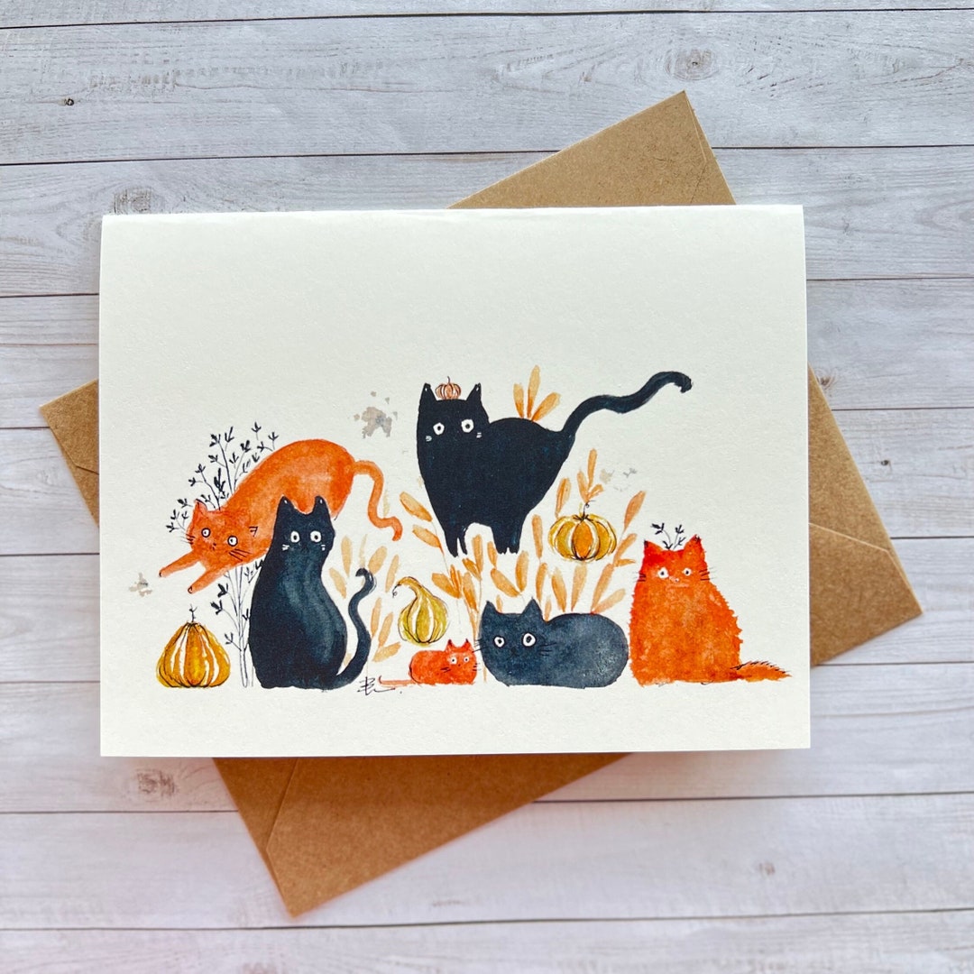 Cats Pumpkins Card. Autumn, Fall Card. Halloween Kitty Pumpkins - Etsy