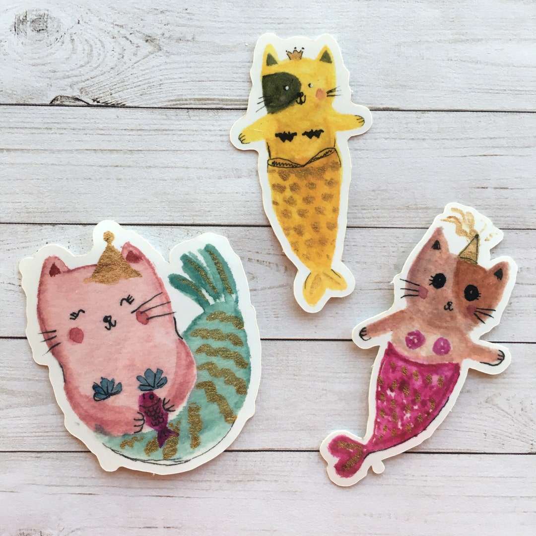 Purr-maid Sticker. Purr, Mermaid, Kitten Sticker. Cat Sticker. Water ...