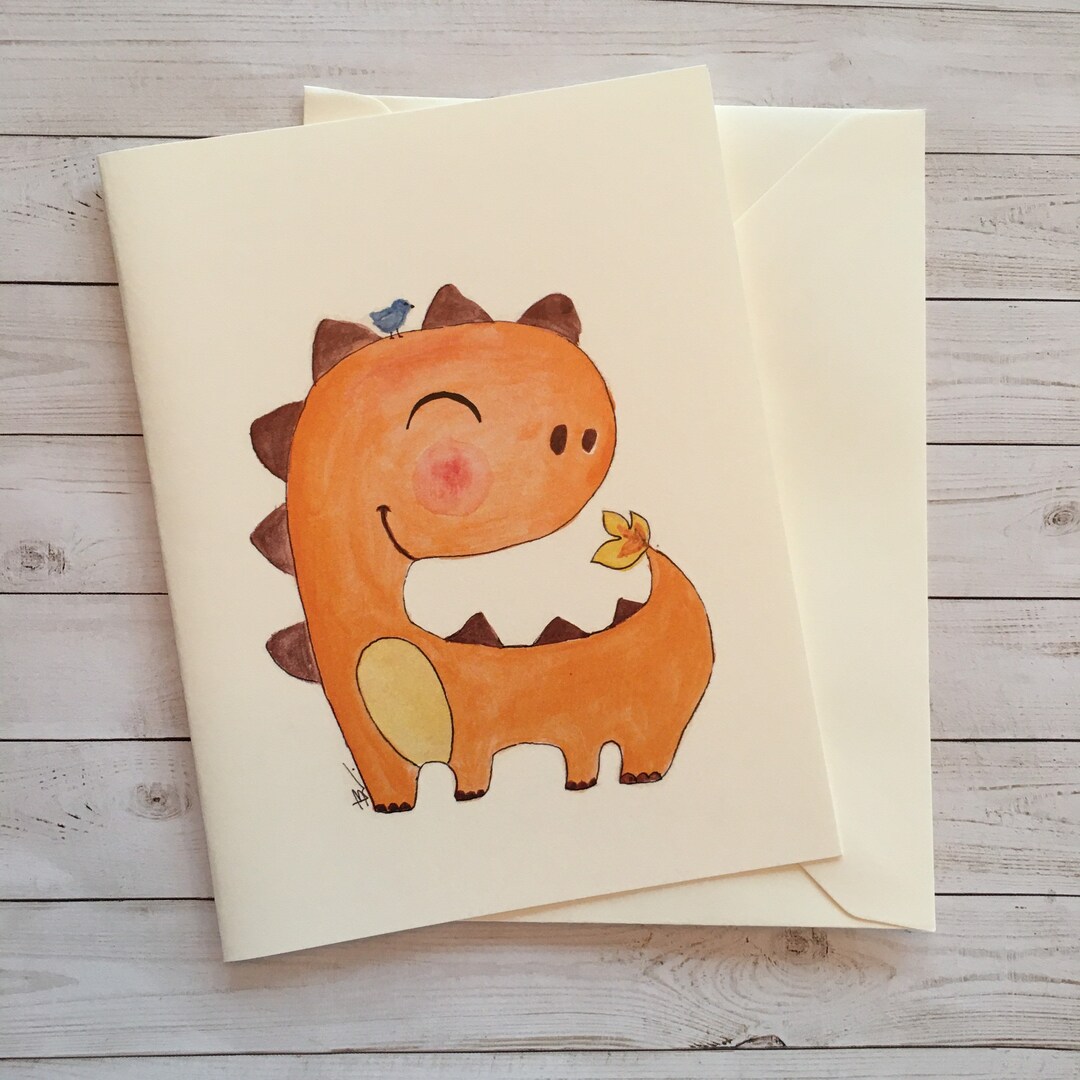 Happy Dinosaur Card. Dinosaur Watercolor Cards. Greeting Cards ...