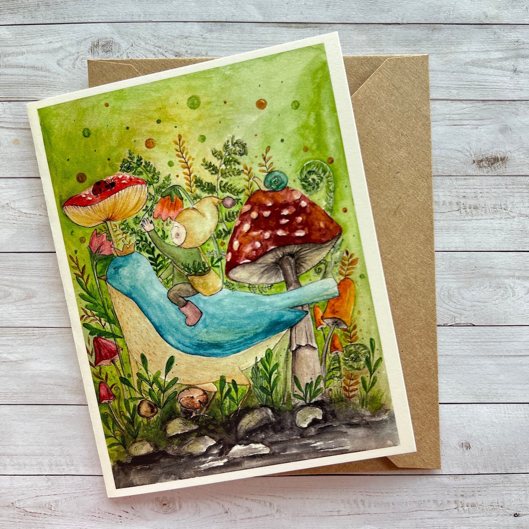 Little Boy and the Bird Mushroom Forest , Woodland Animal Watercolor ...