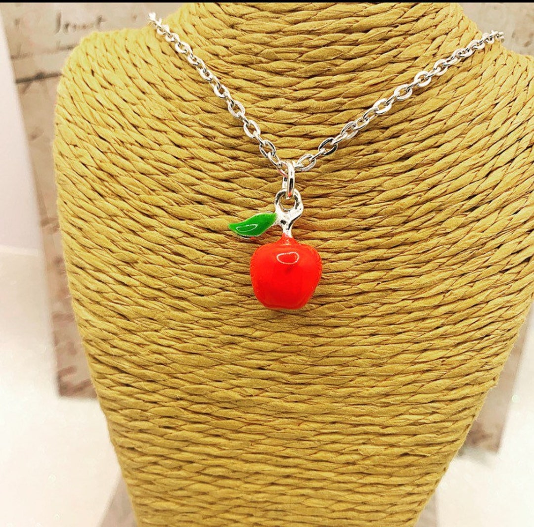 Apple Necklace, Red Apple Necklace, Enamel Apple Necklace, Red Apple ...