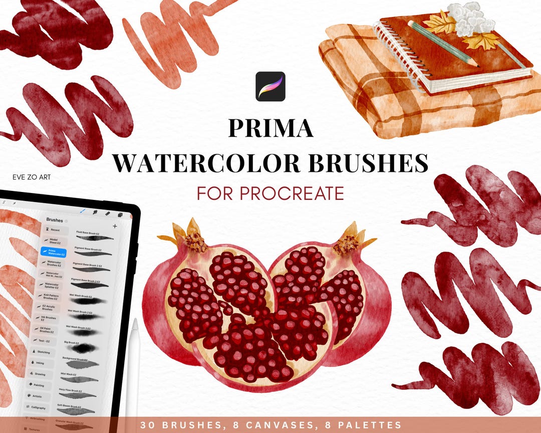 Realistic Prima Watercolor Procreate Brushes: Painting Kit, Textured ...
