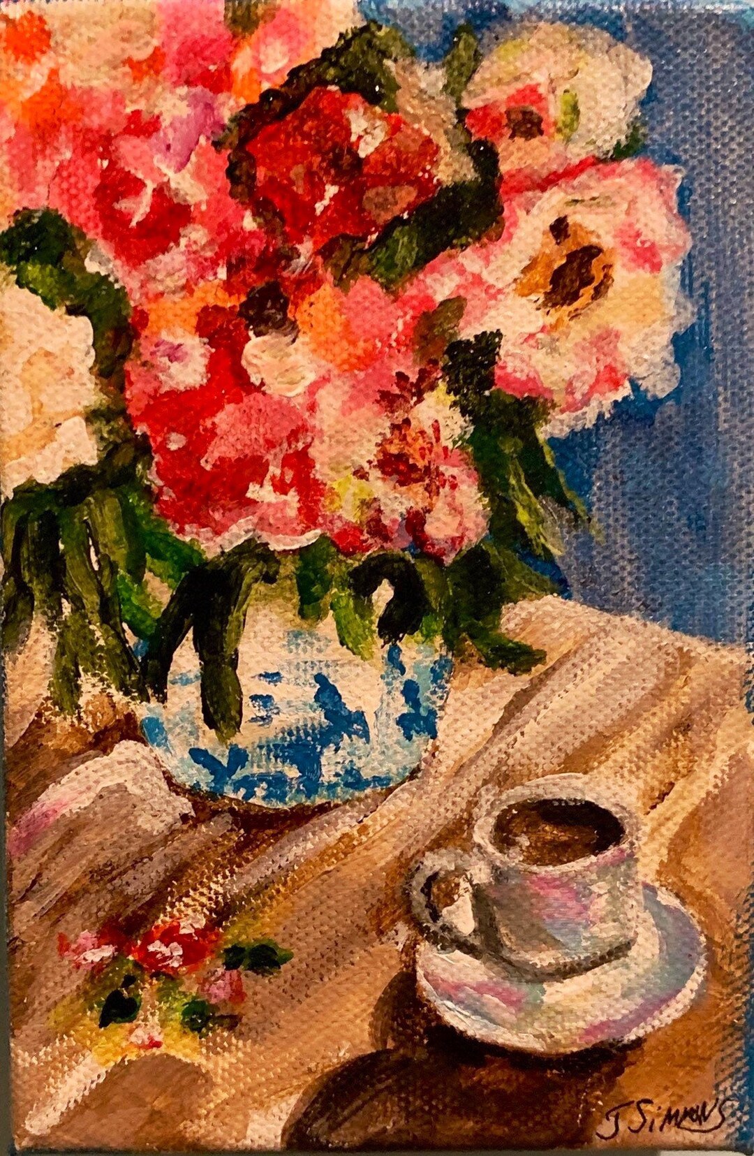 Morning Coffee- Acrylic Painting on 4 X 6 X 1.5 Inch Canvas. - Etsy