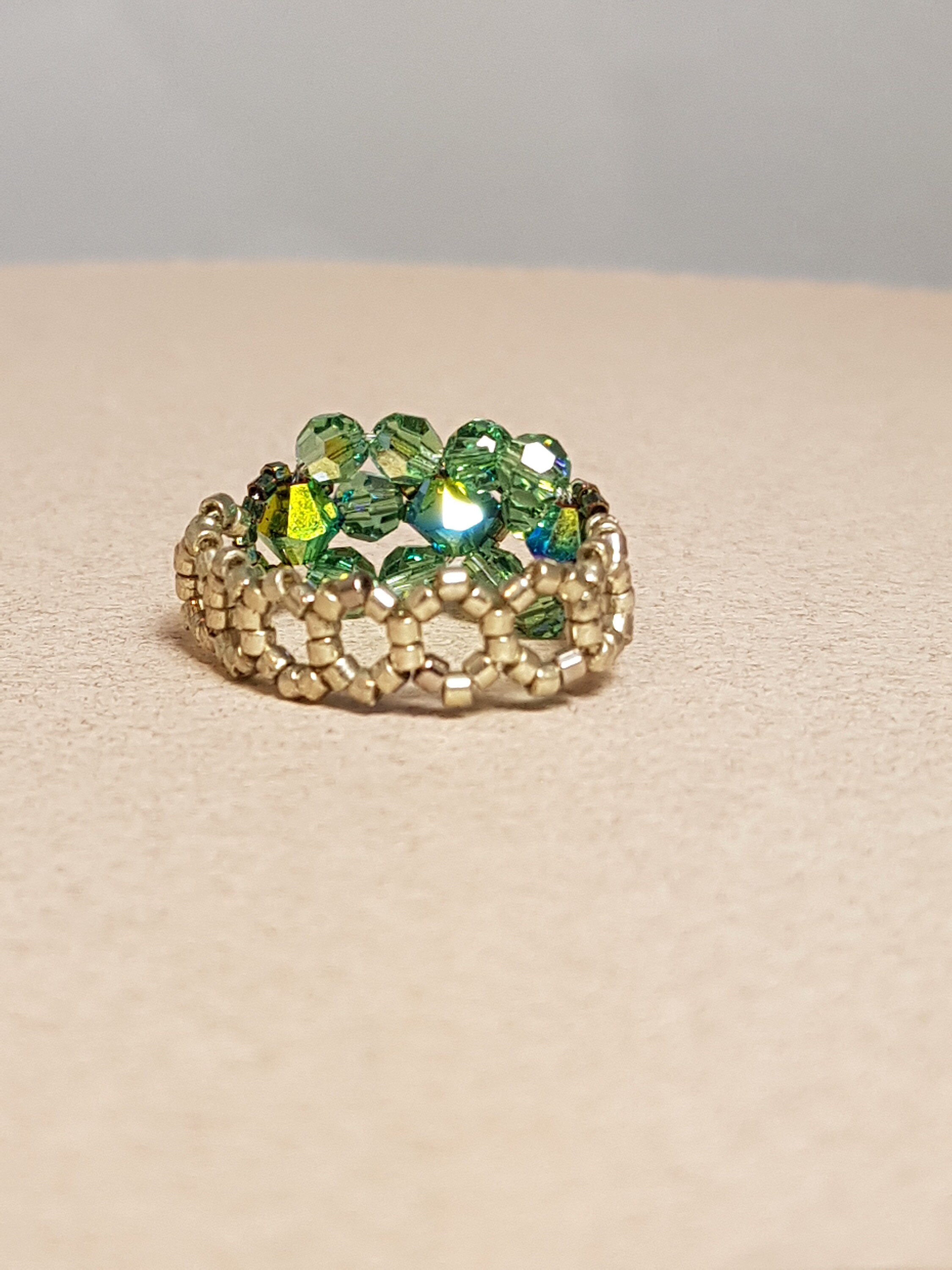Handcrafted Swarovski Ring in Green Ab - Etsy