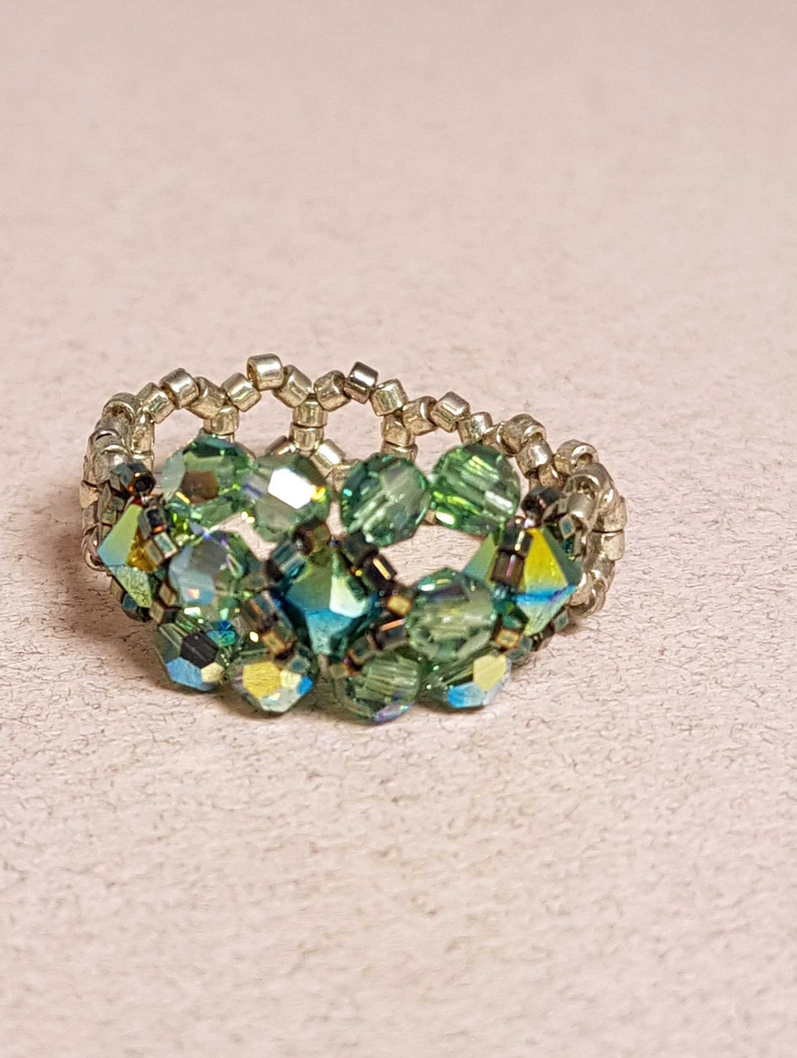 Handcrafted Swarovski Ring in Green Ab - Etsy
