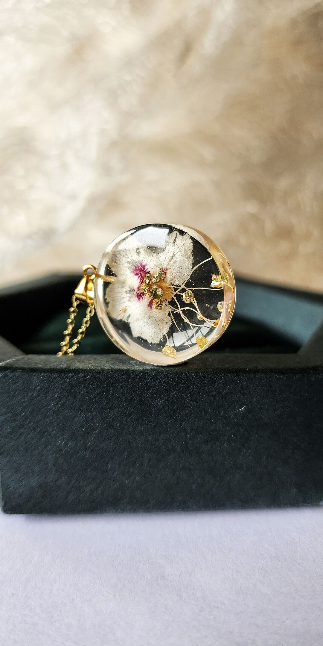 Handmade Chestnut Flower Necklace: Bio Resin Jewelry, 18k Gold Plated ...