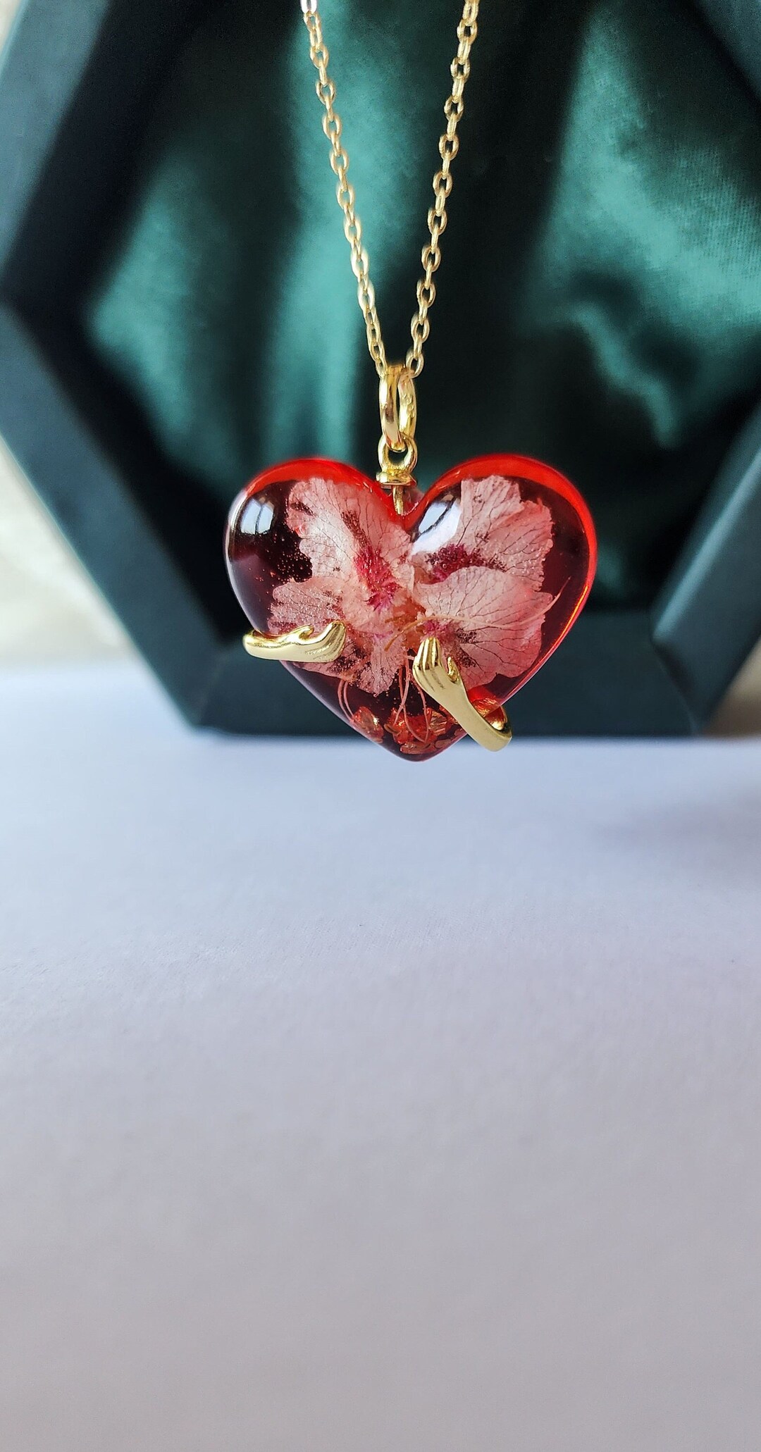 Handmade Chestnut Bloom Heart Necklace: 18k Gold Plated Sterling Silver ...