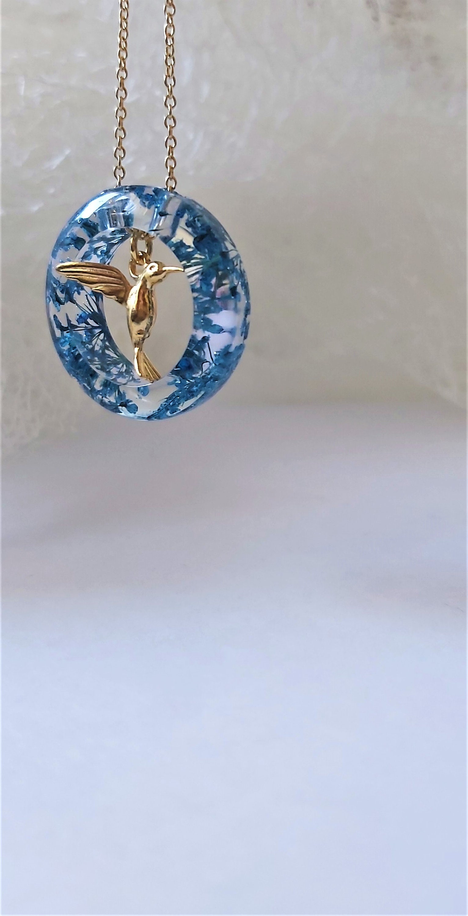 Real Queen Anne Lace Flower Hummingbird Necklace Handmade - Etsy