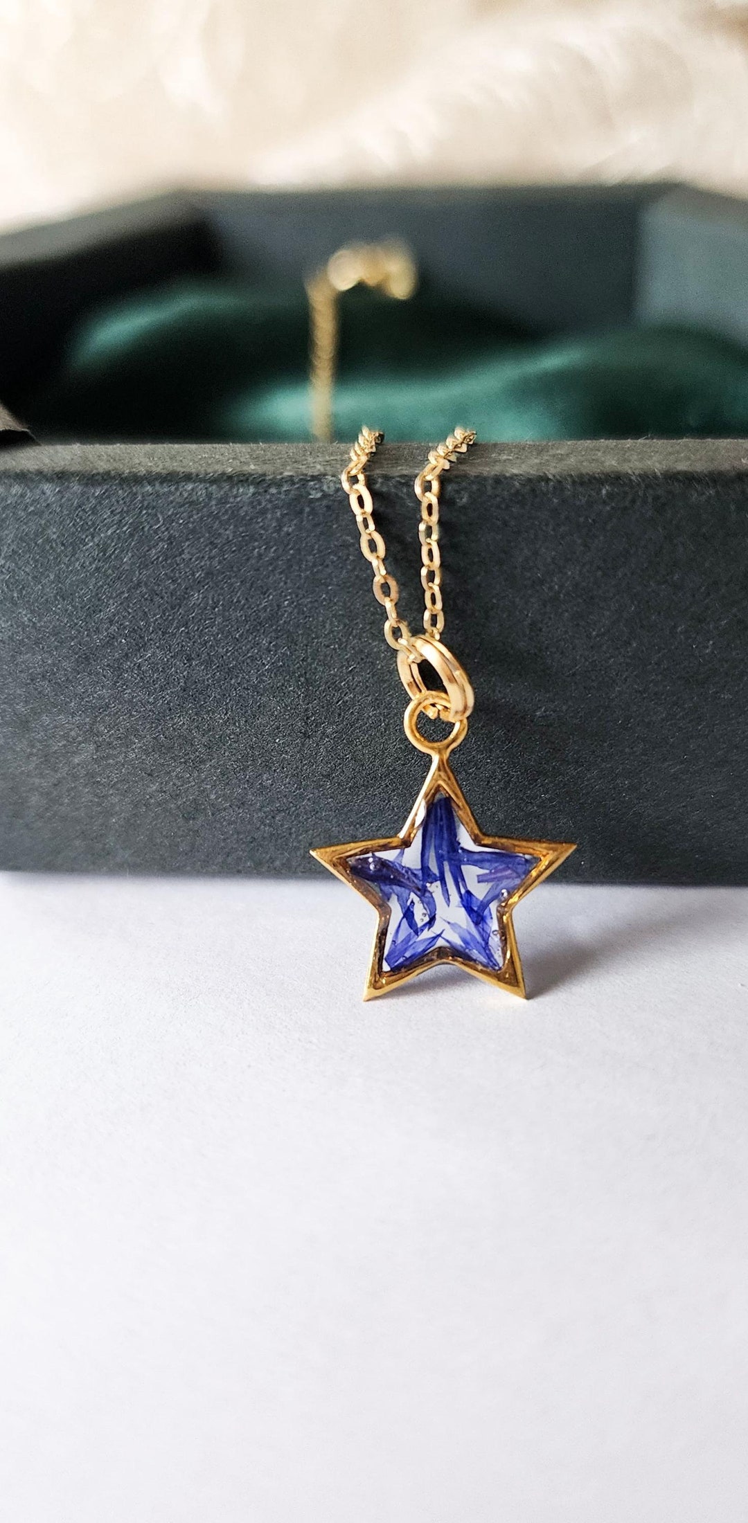 Real Cornflower Star Necklace Star Jewelry Celestial Handmade Resin ...