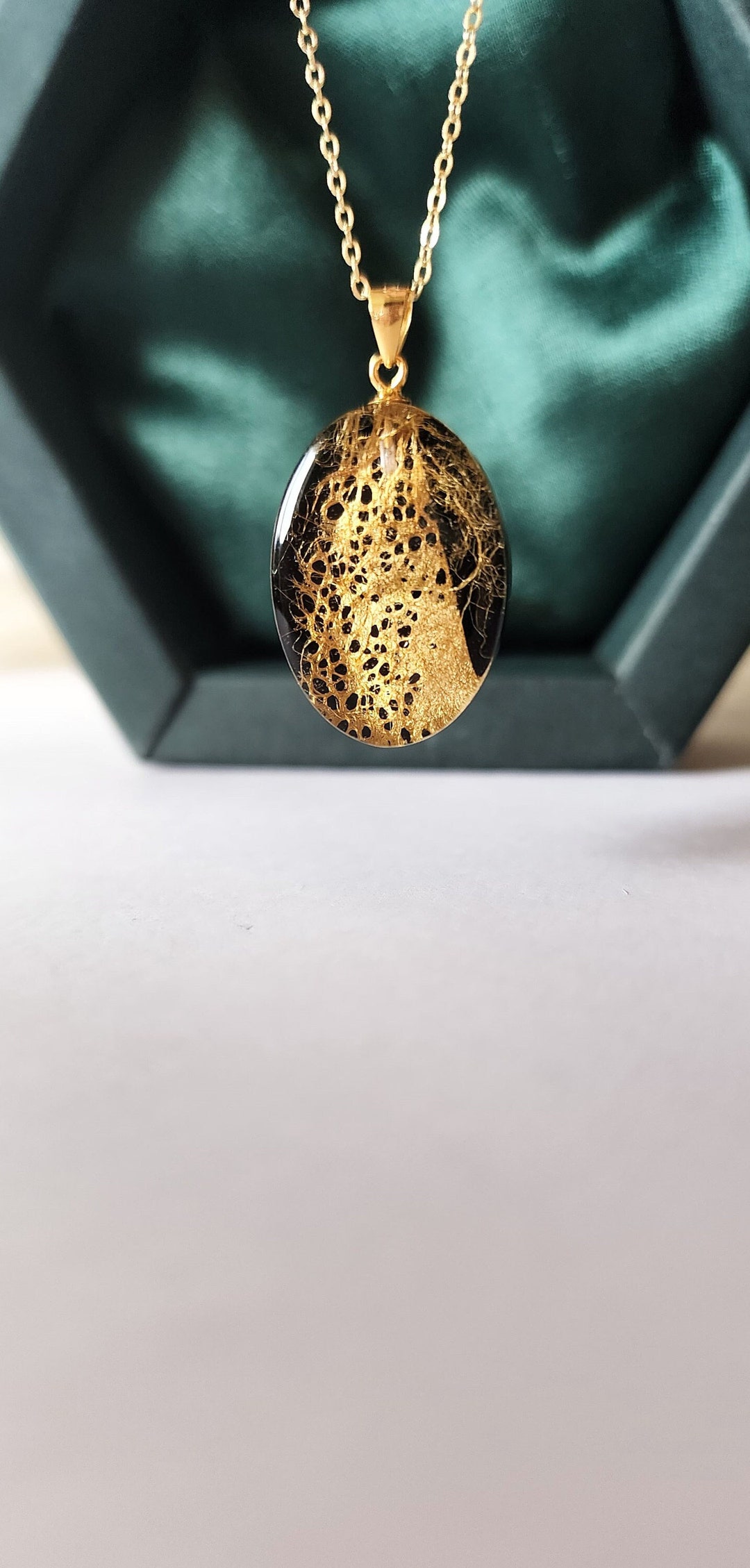 Real Gold Silk Cocoon Necklace Bio Organic Resin Necklace Real Nature ...