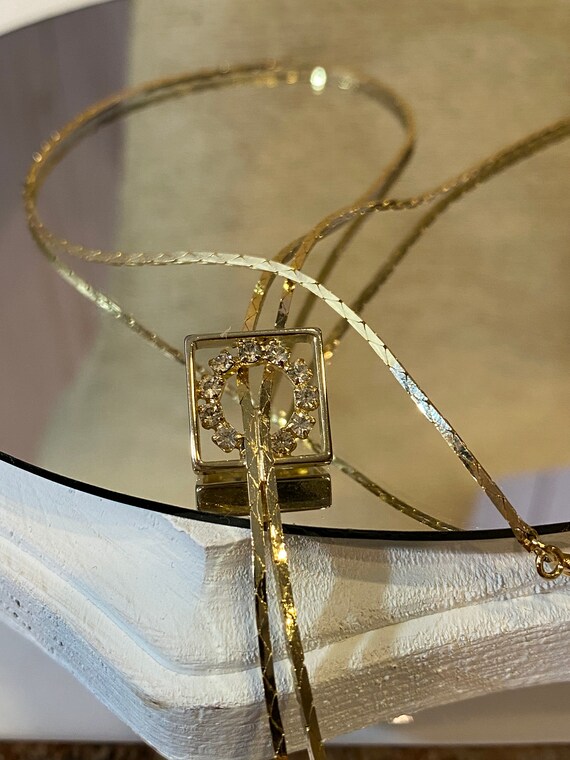 1960s Gold Square Rhinestone Circle Geometric Necklac… - Gem