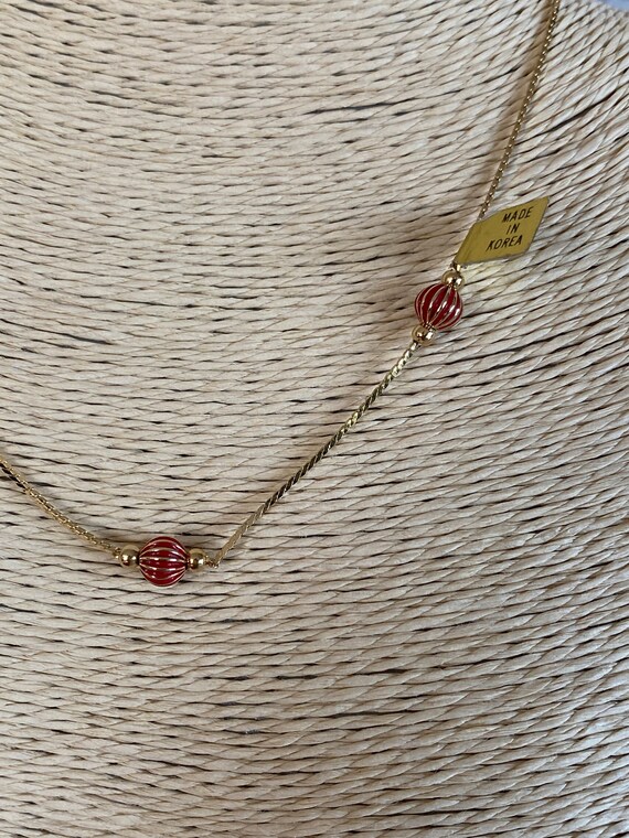 1970s Red Enamel Gold Stripe Necklace, NOS - Gem