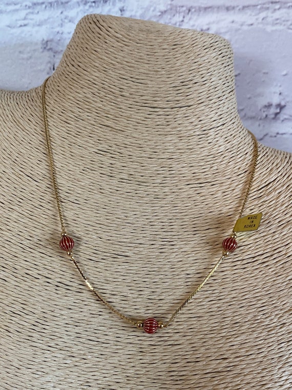 1970s Red Enamel Gold Stripe Necklace, NOS - Gem