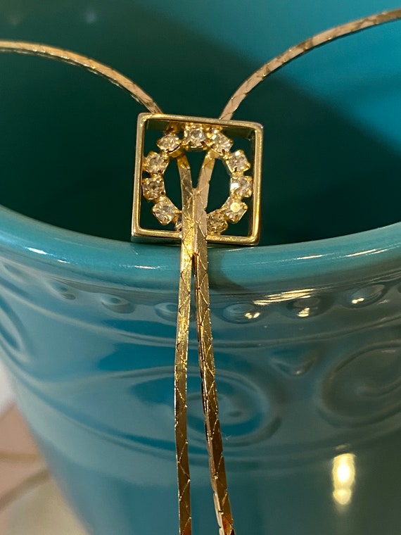 1960s Gold Square Rhinestone Circle Geometric Necklac… - Gem