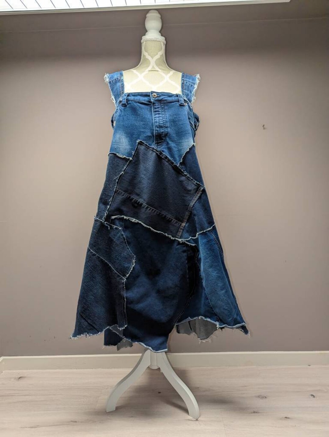 Upcycled Flowy Denim Patchwork Dress Large - Etsy