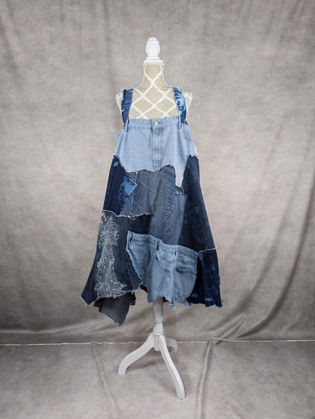 Upcycled Denim Patchwork Dress-xl - Etsy