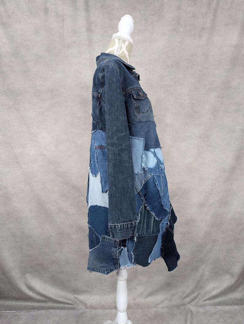 Upcycled Long Denim Patchwork Jacket -XL - Etsy