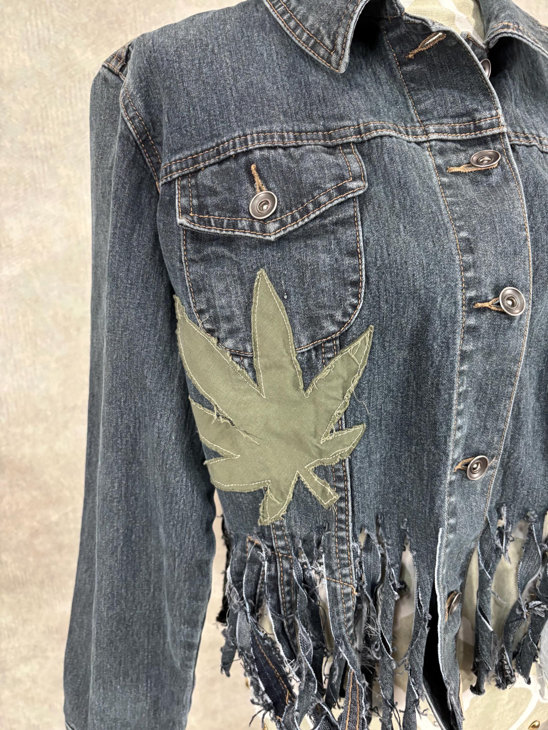 Upcycled Denim Marijuana Leaves Jacket -XL - Etsy