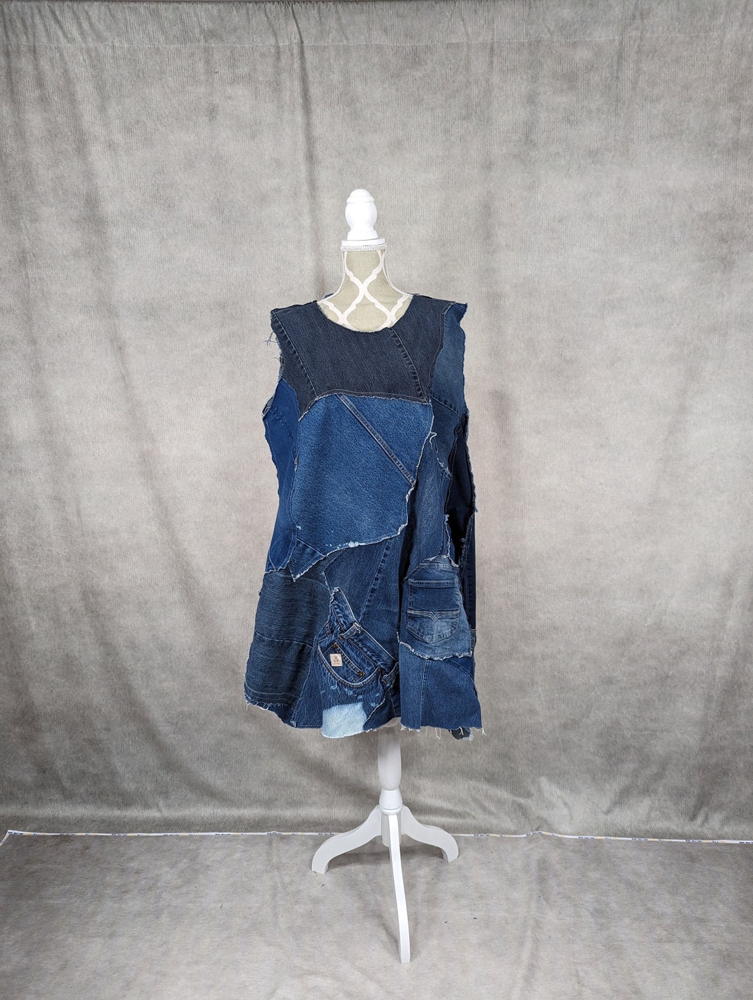 Upcycled Denim Patchwork Dress XL - Etsy