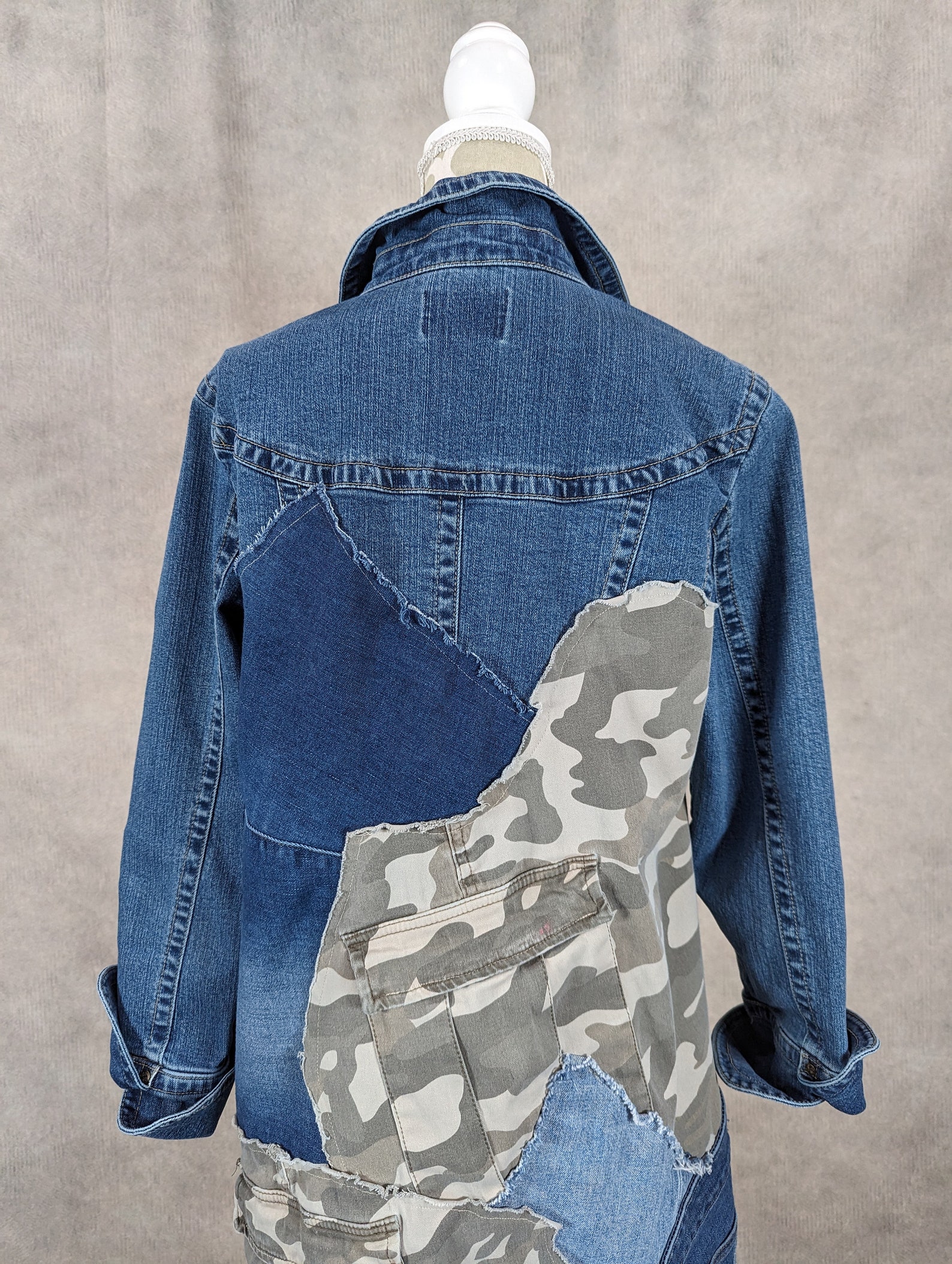 Upcycled Long Denim Patchwork Jacket -XL - Etsy