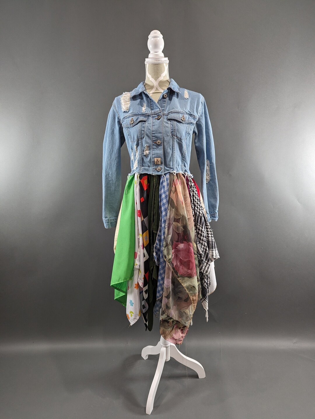 Upcycled Long Flowy Denim and Fabric Jacket Small - Etsy