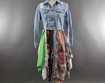 Upcycled Long Flowy Denim and Fabric Jacket-l/xl - Etsy