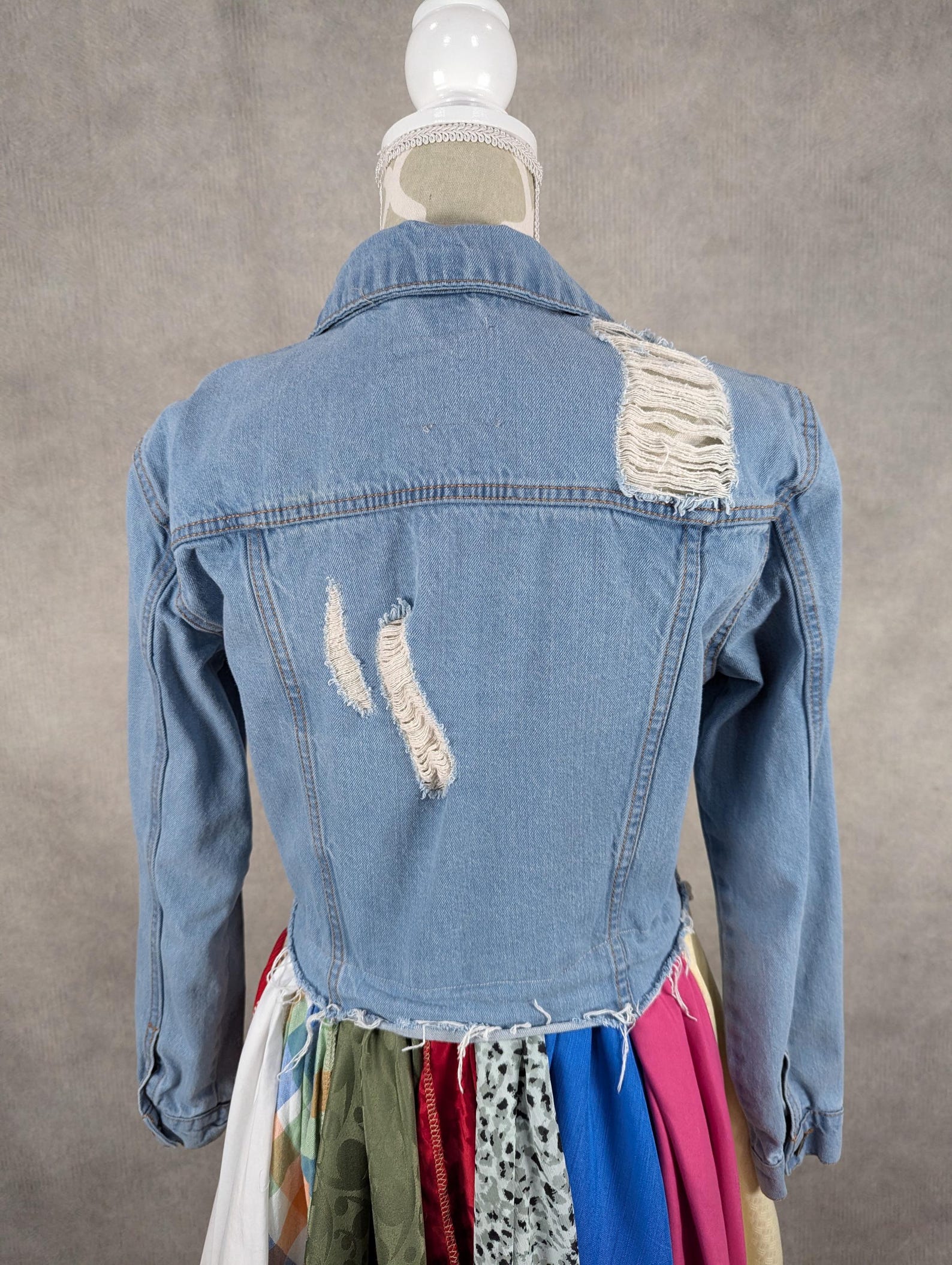 Upcycled Long Flowy Denim and Fabric Jacket- Small - Etsy