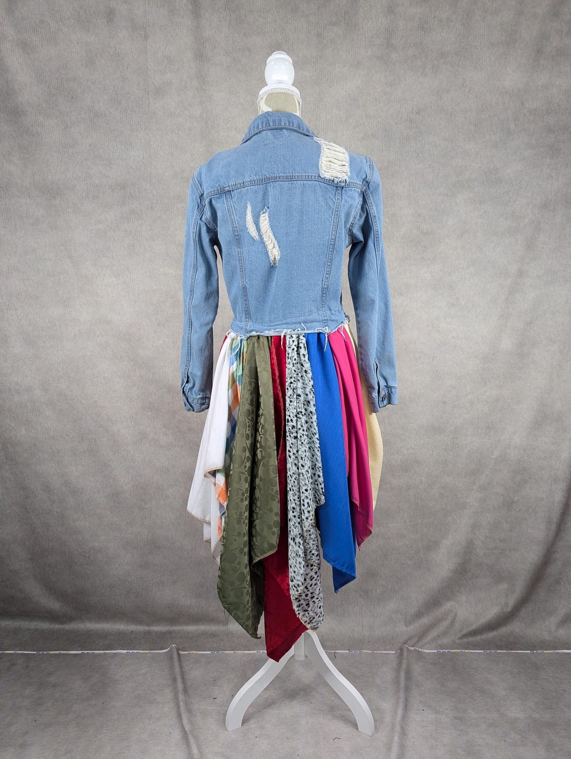Upcycled Long Flowy Denim and Fabric Jacket- Small - Etsy