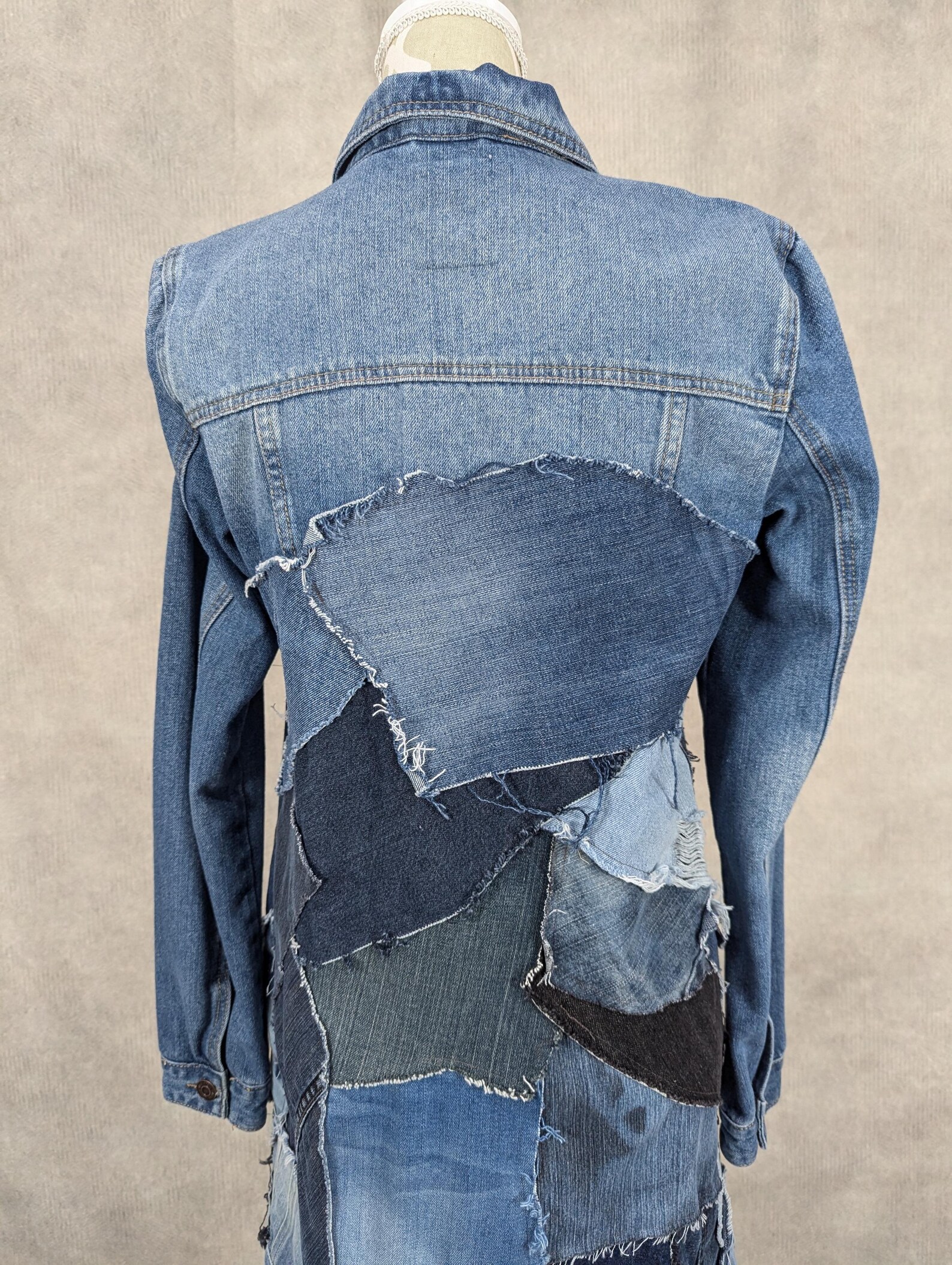 Upcycled Long Denim Patchwork Jacket - M/L - Etsy