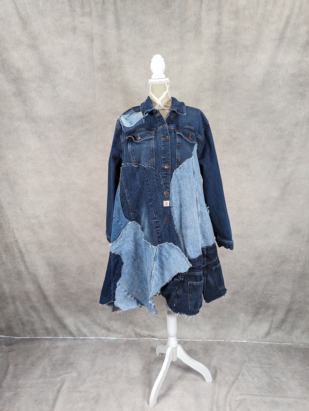 Upcycled Plus Size Long Denim Patchwork Jacket 3X - Etsy