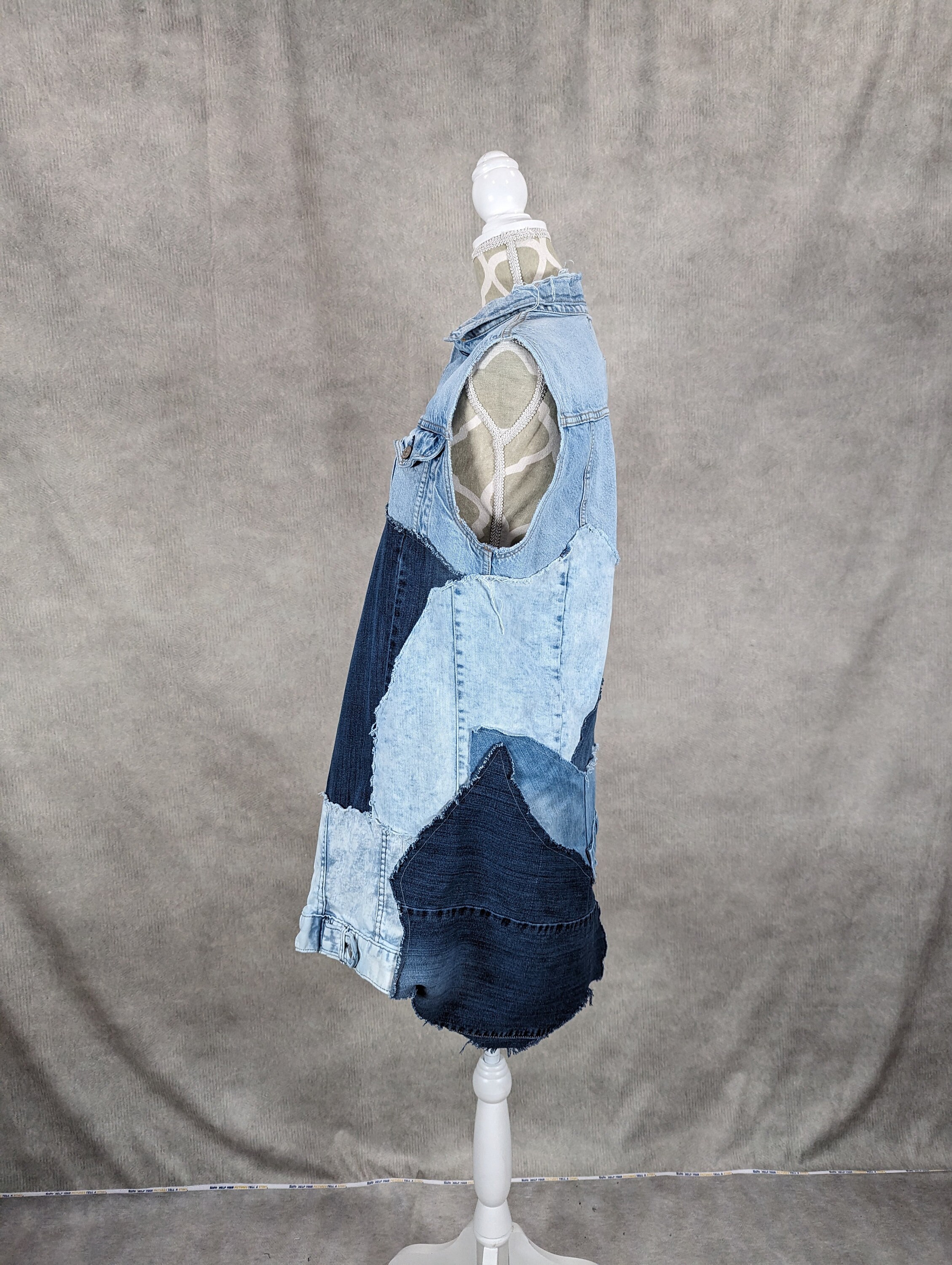 Upcycled Long Denim Patchwork Vest - S/M - Etsy